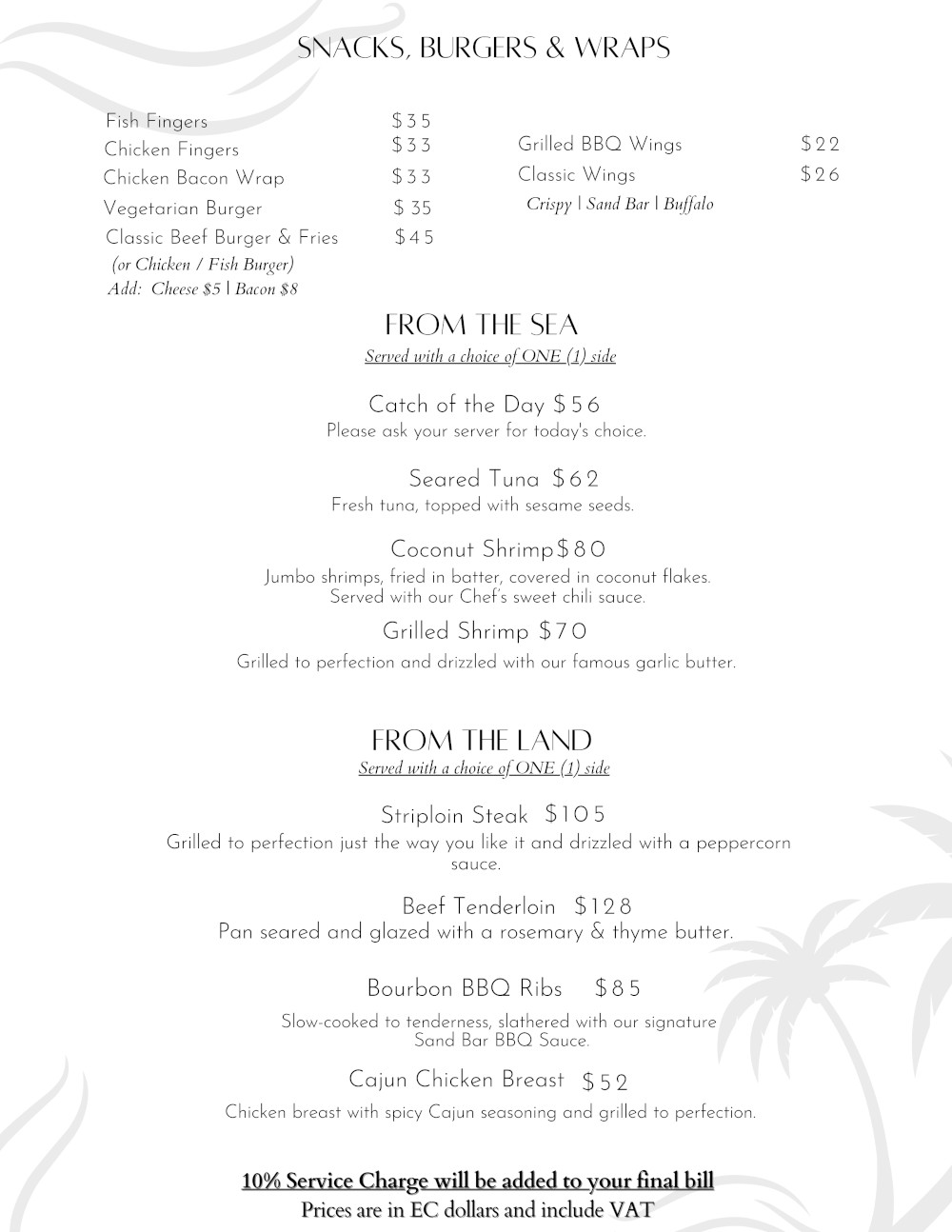 Menu - Sand Bar & Grill Grenada