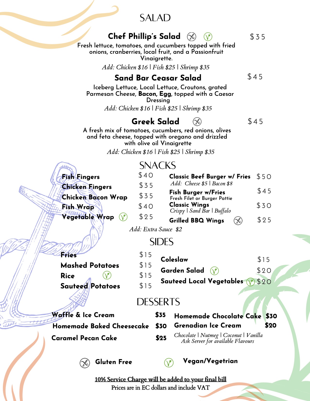 Menu - Sand Bar & Grill Grenada