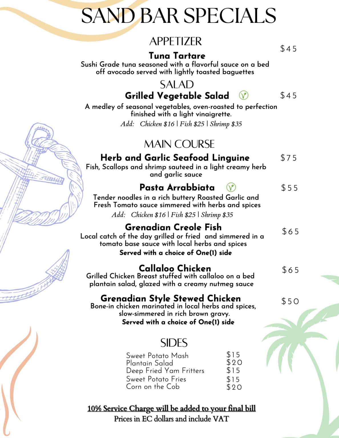 Menu - Sand Bar & Grill Grenada